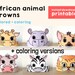 African Safari Animals Paper Crowns Giraffe Hippo Hyena Lion Zebra ...