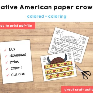 Native American Paper Craft Bison Headdress Crown Party Coloring ...