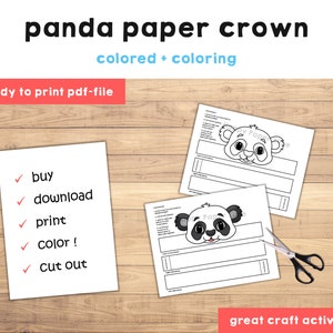 Panda Paper Crown Party Coloring Printable Kids Craft Woodland Birthday ...