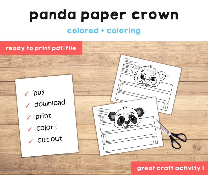 Panda Paper Crown Party Coloring Printable Kids Craft Woodland Birthday ...