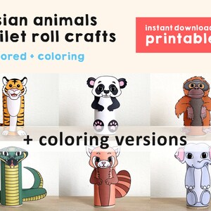 Asian Animals Toilet Paper Roll Craft Safari Party Coloring - Etsy