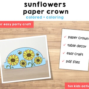 Sunflowers Summer Paper Crowns Printable Kids Craft Coloring Birthday ...