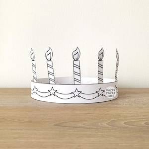 Birthday Paper Crown Party Activity Printable Kids Coloring Craft Cake ...