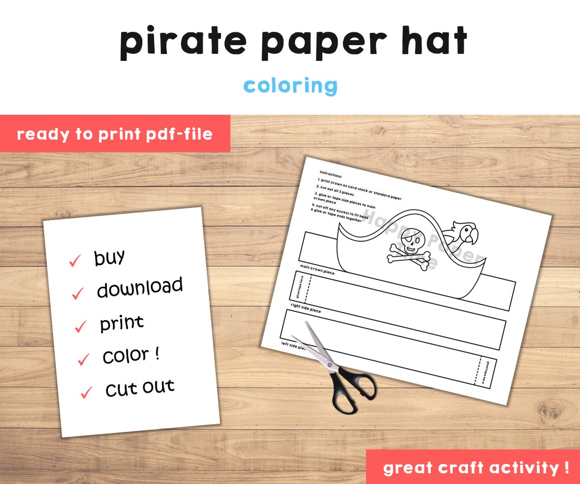 Pirate Hat Paper Crown Template Pirate Captain Party Headband - Etsy UK
