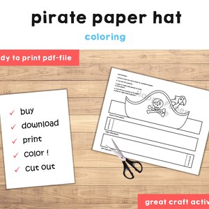 Pirate Hat Paper Crown Template Pirate Captain Party Headband Coloring ...