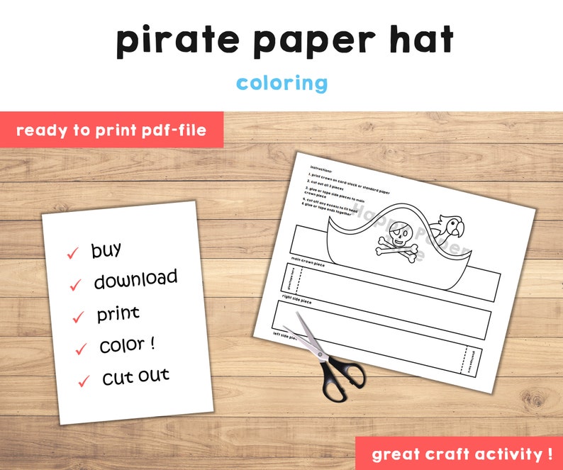 Pirate Hat Paper Crown Template Pirate Captain Party Headband - Etsy