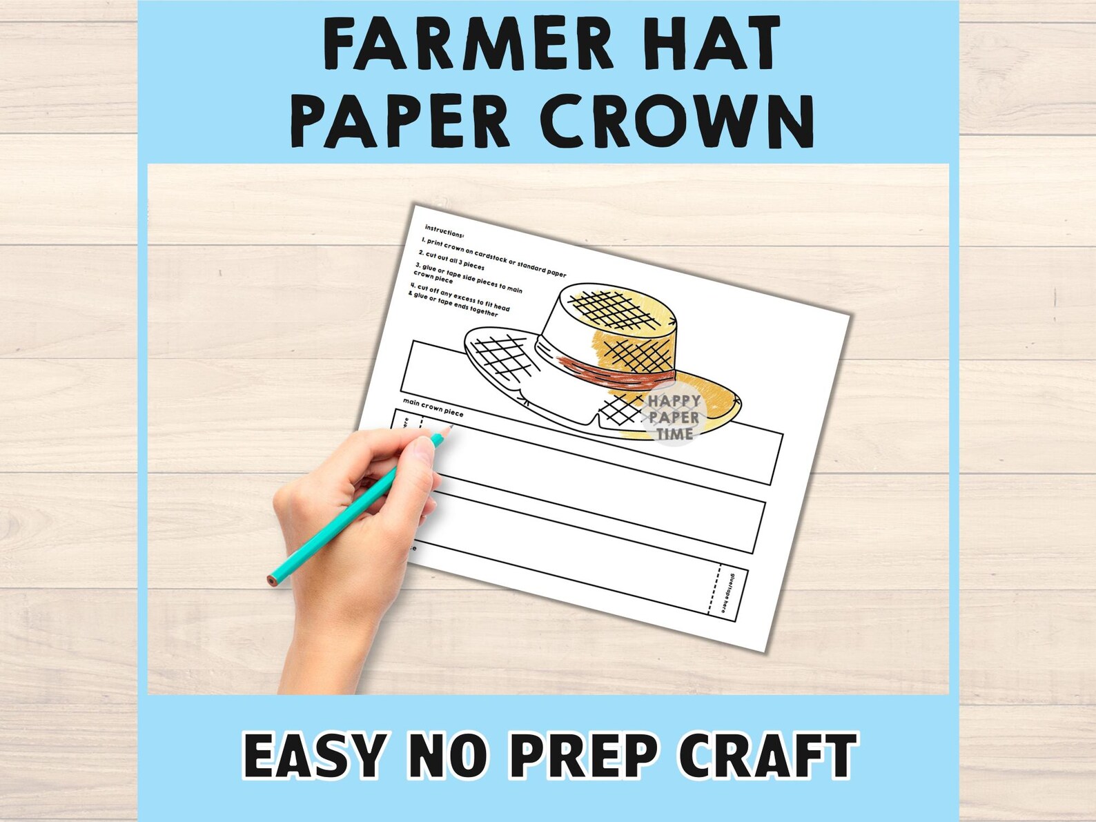 Farmer Straw Hat Gardener Paper Crown Party Coloring Printable Kids ...