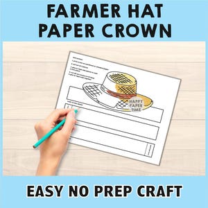 Farmer Straw Hat Gardener Paper Crown Party Coloring Printable Kids ...