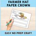 Farmer Straw Hat Gardener Paper Crown Party Coloring Printable Kids ...