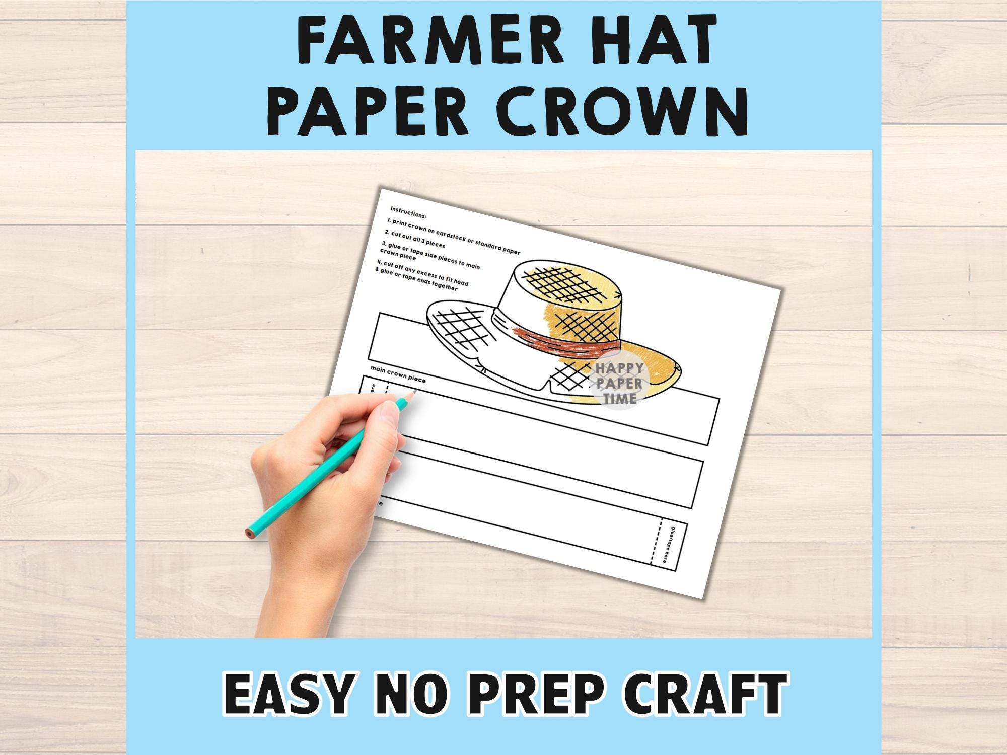 Farmer Straw Hat Gardener Paper Crown Party Coloring Printable Kids ...