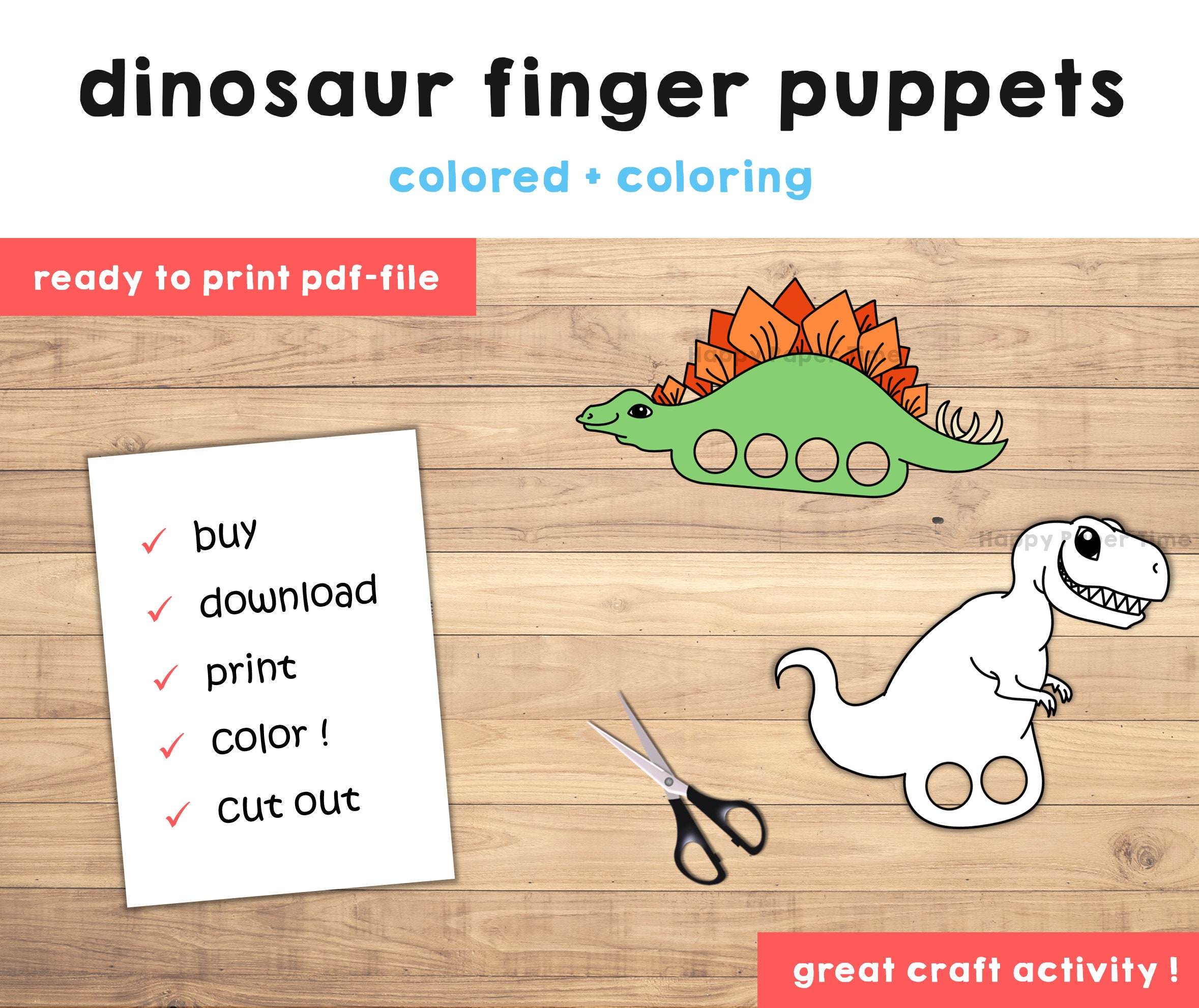 Dinosaur Puppet Paper Craft Printable Finger Puppet Kids Craft - Etsy