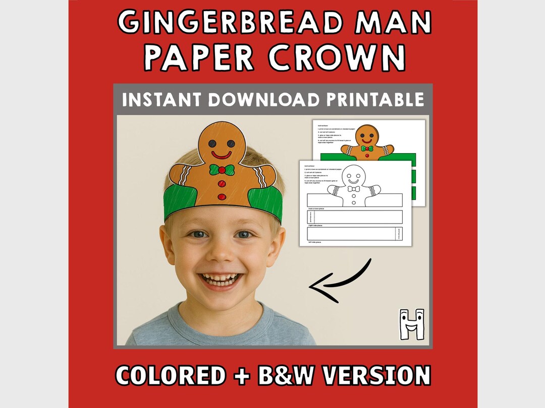 Gingerbread Man Paper Crown Hat Christmas Winter Holiday Party Coloring ...