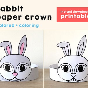Rabbit Bunny Paper Crown Template Coloring Activity Printable - Etsy