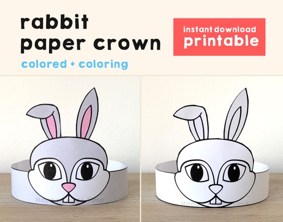 Rabbit Bunny Paper Crown Template Coloring Activity Printable - Etsy