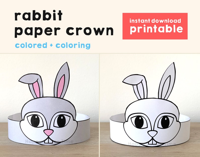 Rabbit Bunny Paper Crown Template Coloring Activity Printable - Etsy
