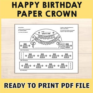 Happy Birthday Paper Crown Party Activity Printable Kids Coloring Craft ...