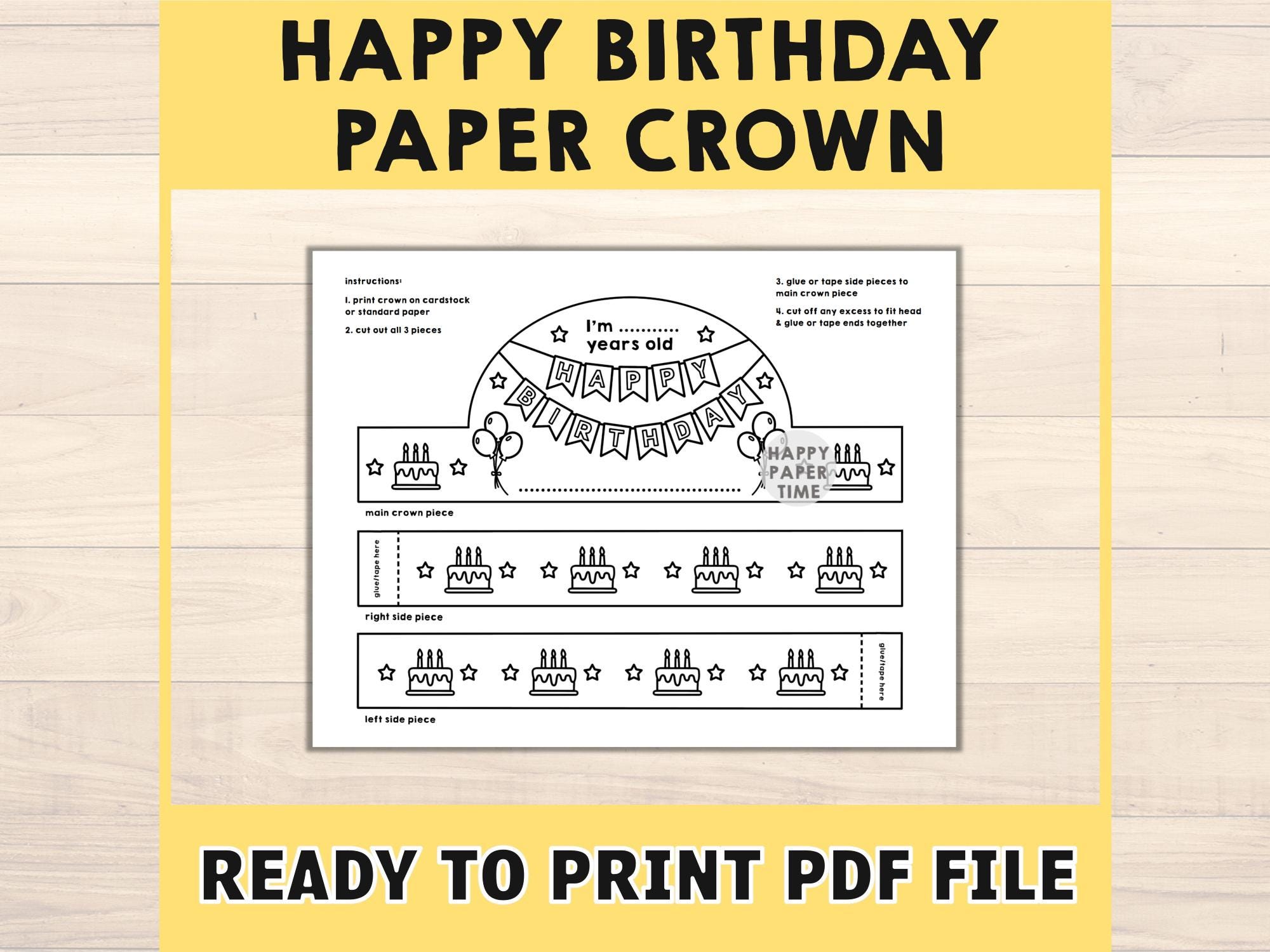 Happy Birthday Paper Crown Party Activity Printable Kids Coloring Craft ...