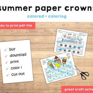 Summer Paper Crown Headband Coloring Ice Cream Party Activity Printable ...