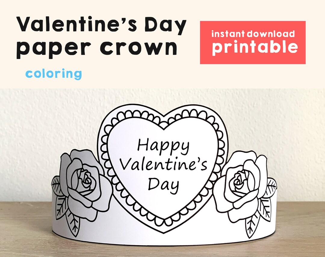 Valentine's Day Paper Crown Party Activity Printable Kids Easy Craft ...