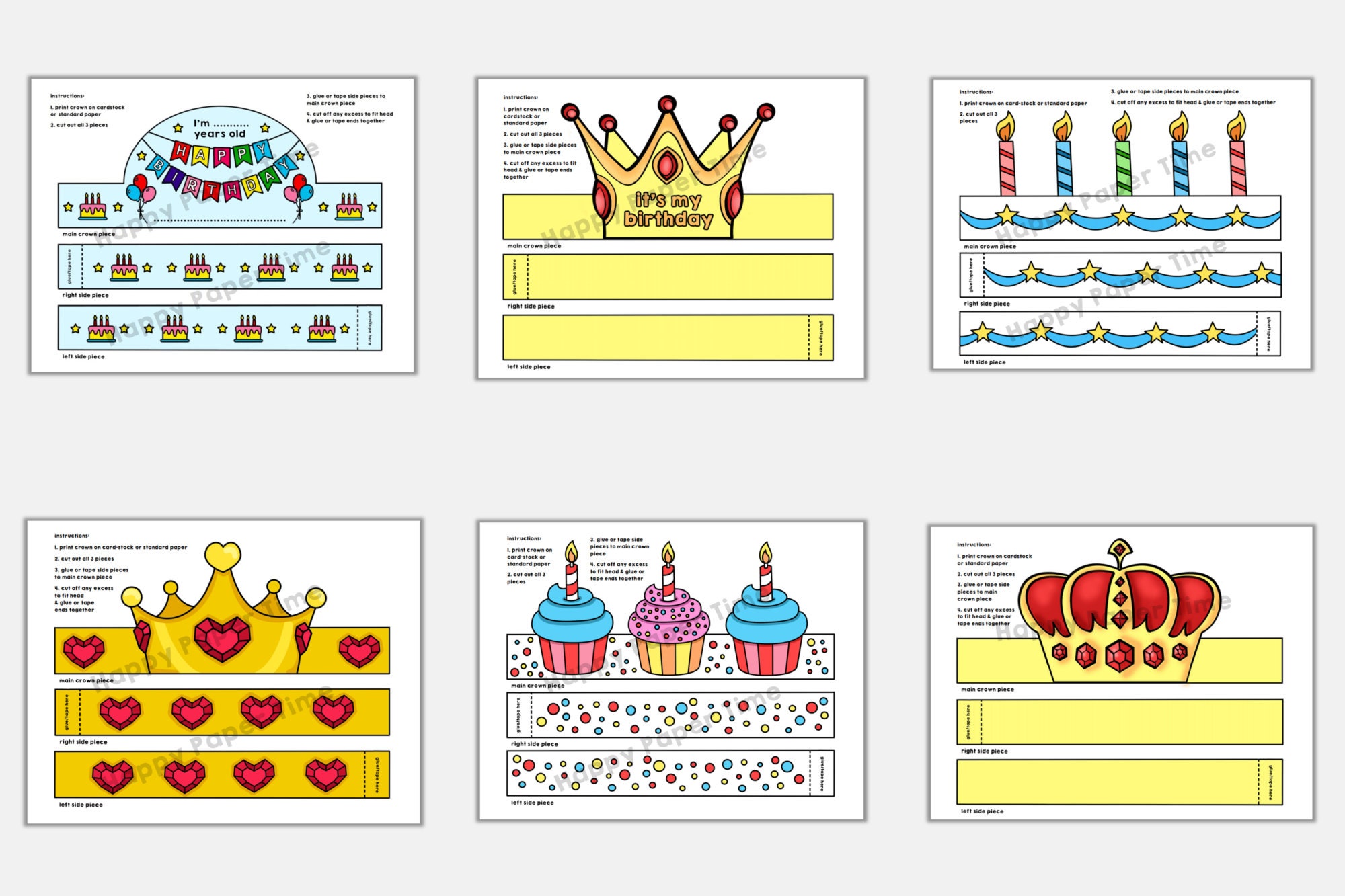 Happy Birthday Paper Crowns Party B-day Printable Kids Craft - Etsy