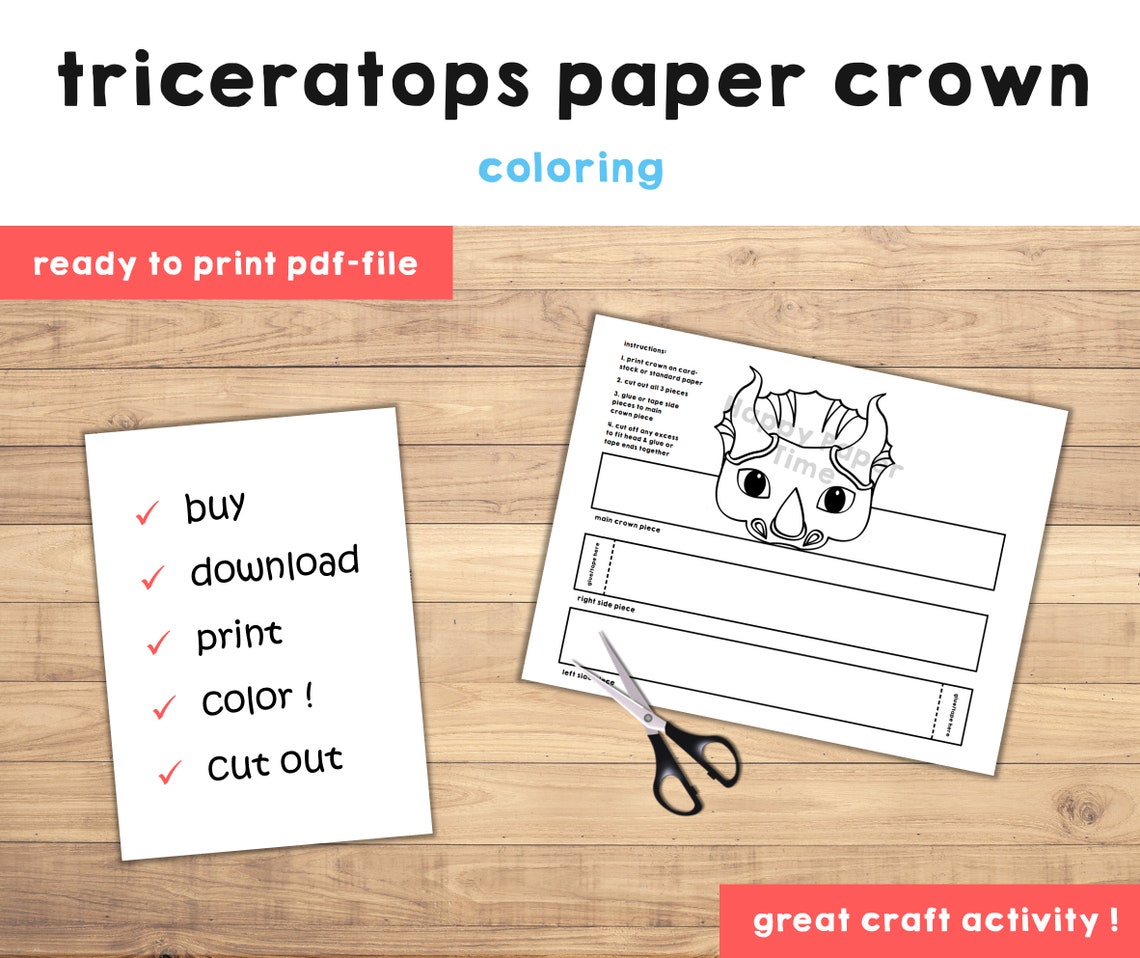 Triceratops Paper Crown Party Coloring Printable Kids Craft - Etsy
