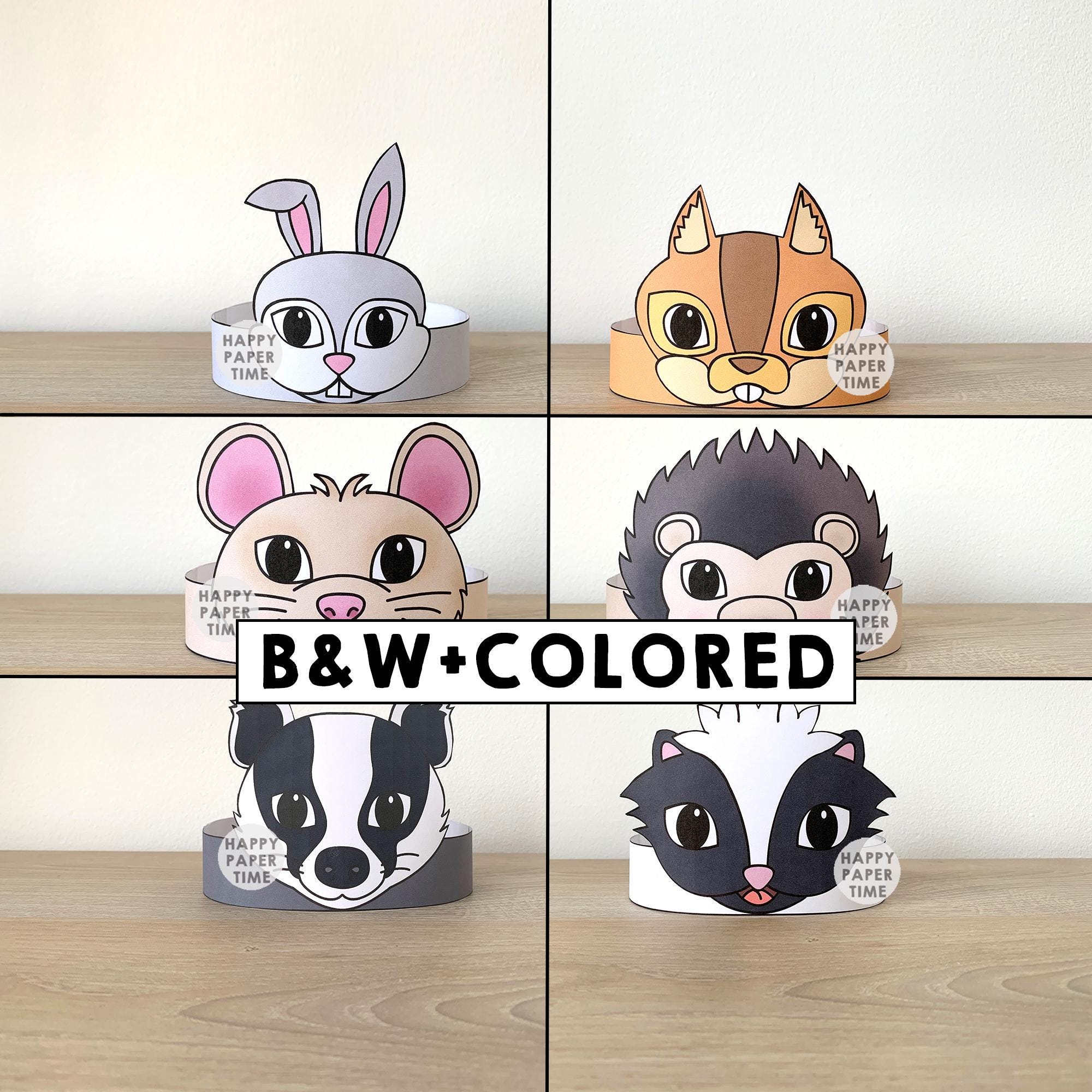 Woodland Animals Paper Crowns Hedgehog Mouse Squirrel Rabbit Skunk ...