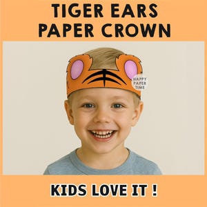 Tiger Ears Paper Crown Headband Party Coloring Printable Kids Craft ...