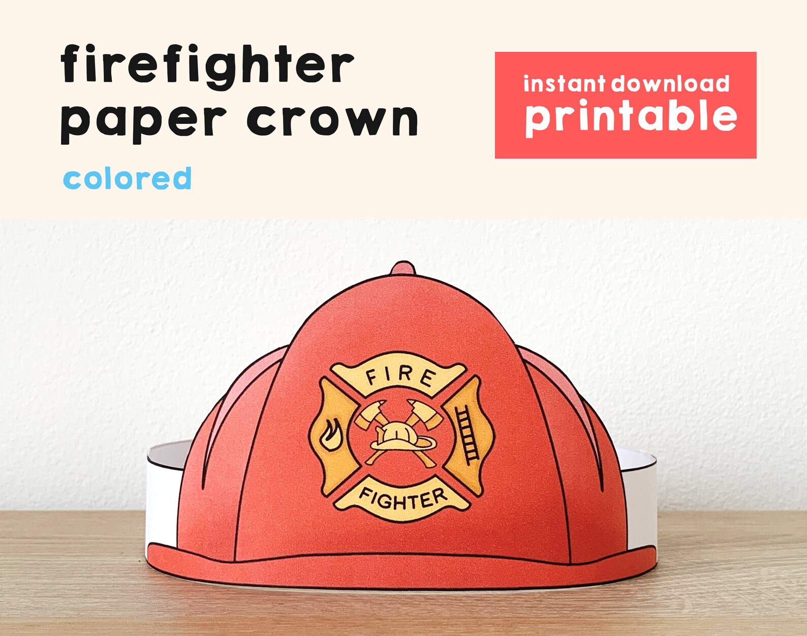 Firefighter Helmet Paper Crown Party Template Printable Kids - Etsy