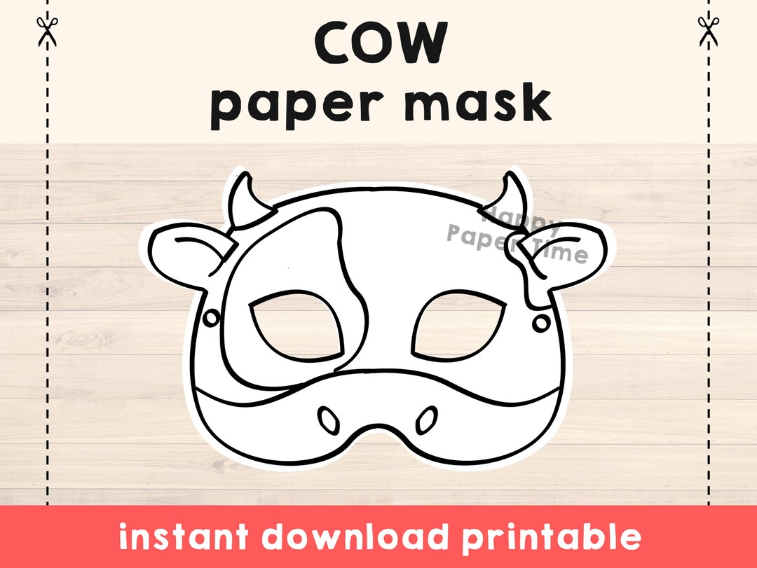 Cow Mask Farm Printable Farm Animal Party Favor Animal Mask Cow Animal ...