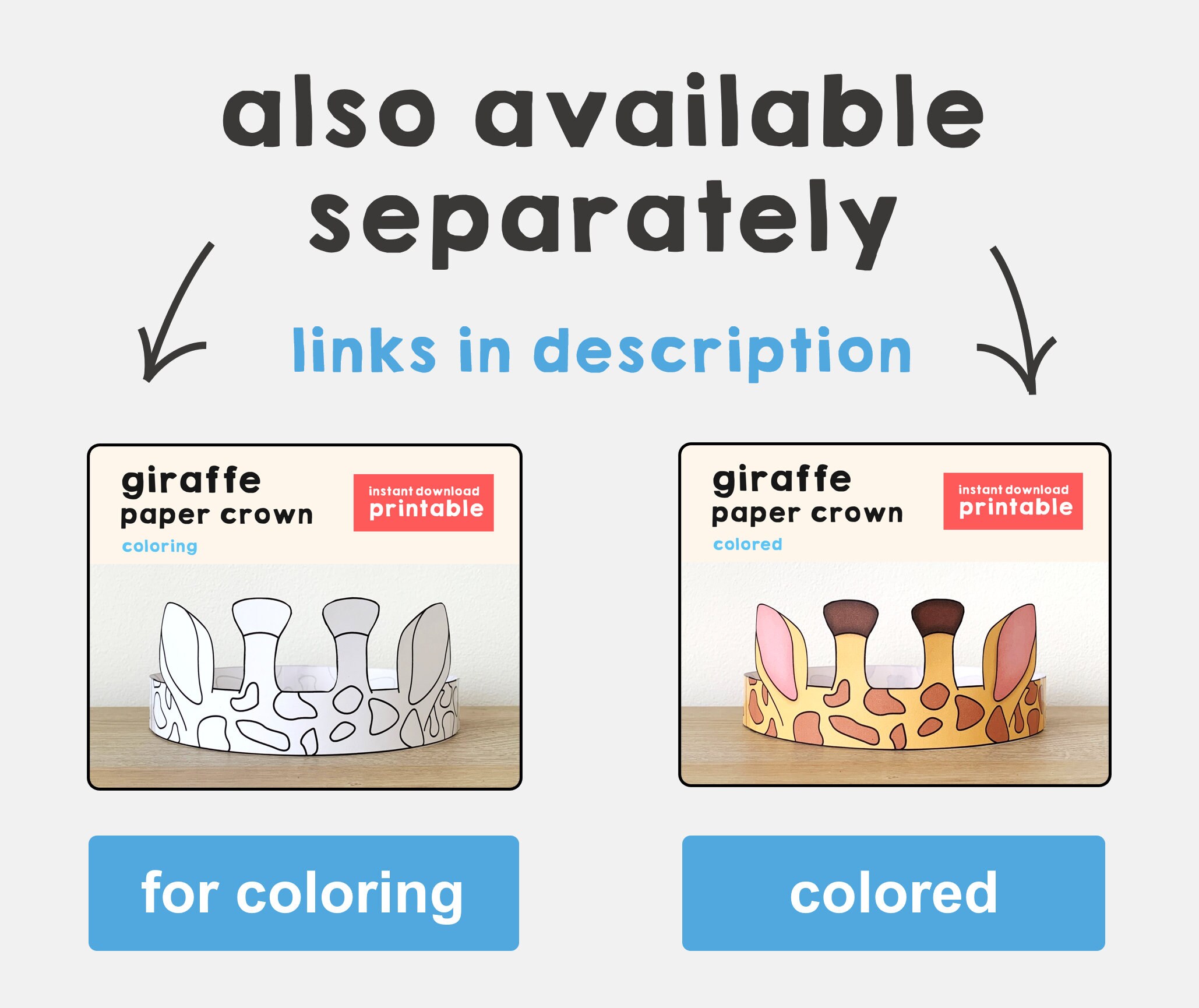 Giraffe Ears Paper Crown Party Coloring Printable Kids Craft - Etsy