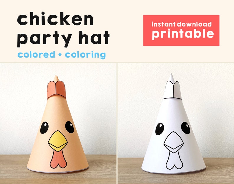Chicken Party Hat Paper Printable Template Print Out Farm | Etsy