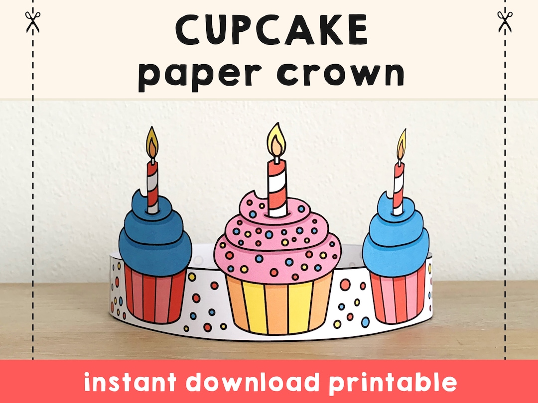 Birthday Cupcake Paper Crown Party Activity Printable Kids Costume ...