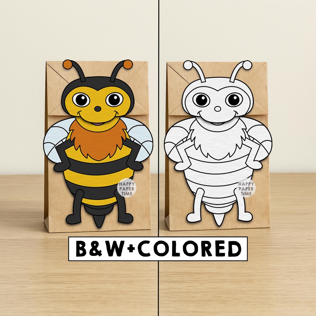 Bee Paper Bag Puppet Printable Spring Bugs Insects Animal Craft ...