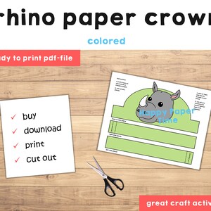 Rhino Paper Crown Party Coloring Printable Kids Craft Safari African ...