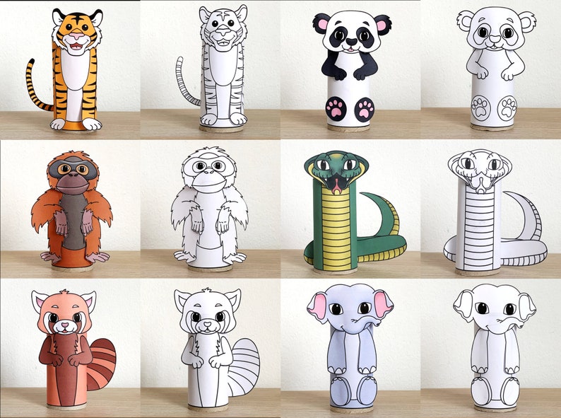 Asian Animals Toilet Paper Roll Craft Safari Party Coloring - Etsy