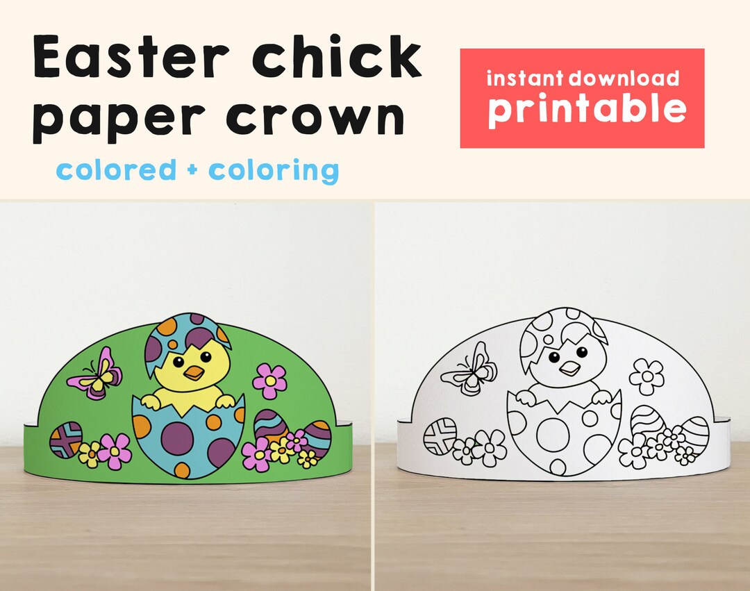 Easter Chick Eggs Hat Paper Crown Coloring Headband Easter Cut Out ...