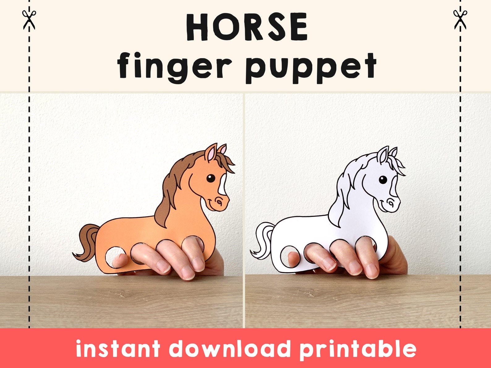 Horse Paper Craft Printable Pony Farm Animal Finger Puppet Pretend Play ...