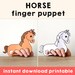 Horse Paper Craft Printable Pony Farm Animal Finger Puppet Pretend Play ...