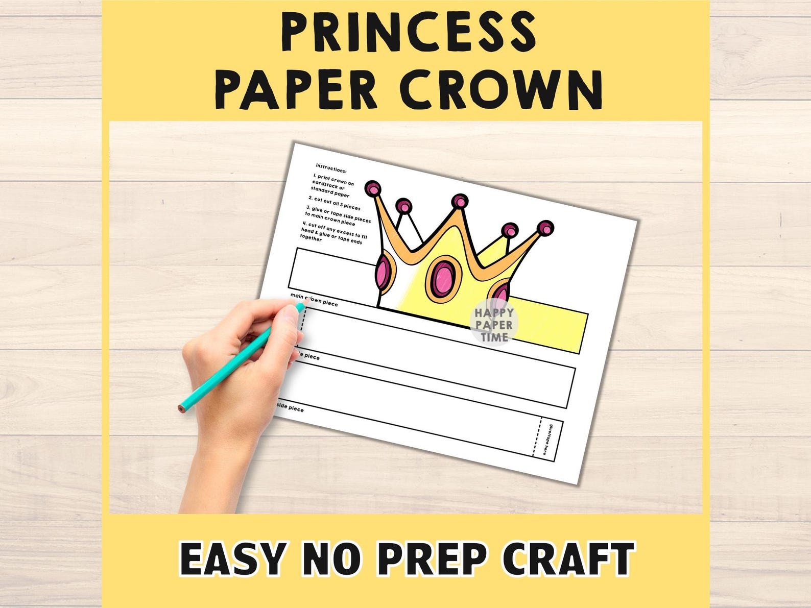 Princess Paper Crown Coloring Printable Kids Craft Princess Birthday ...
