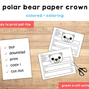 Polar Bear Paper Crown Party Coloring Paper Hat Printable Kids Craft ...