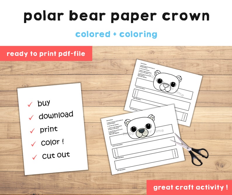 Polar Bear Paper Crown Party Coloring Paper Hat Printable Kids - Etsy