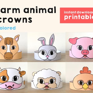 Farm Animals Paper Crowns Pig Pony Cow Rabbit Sheep Chicken | Etsy