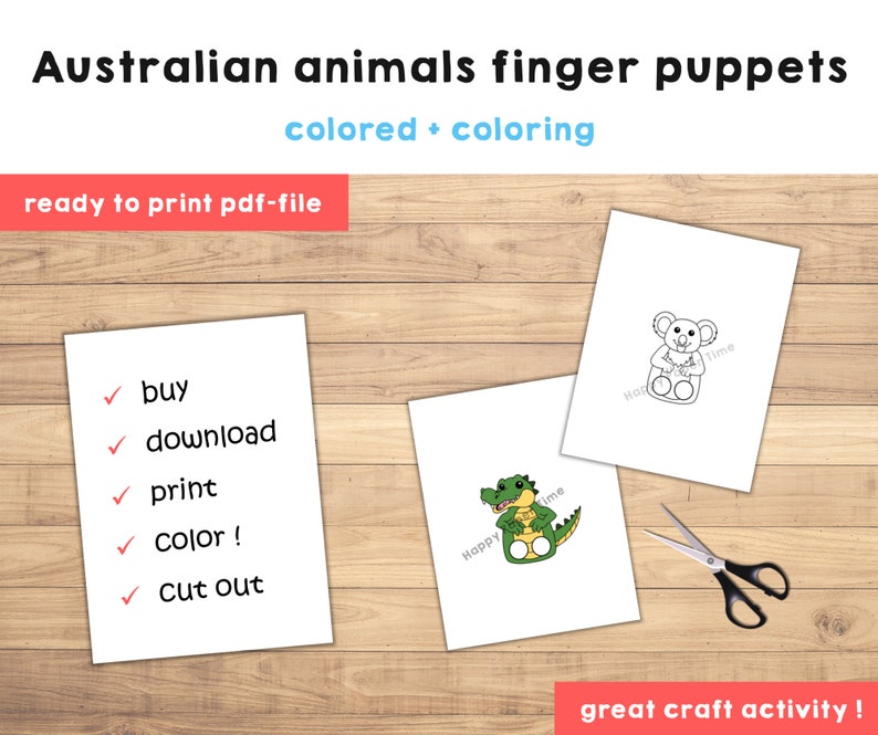 Australian Animal Paper Craft Printable Finger Puppet Template Kids ...