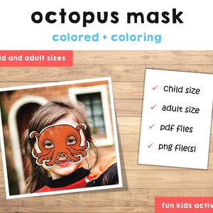 Octopus Mask Template Costume Kids Diy Ocean Sea Animal Party Fun Favor ...