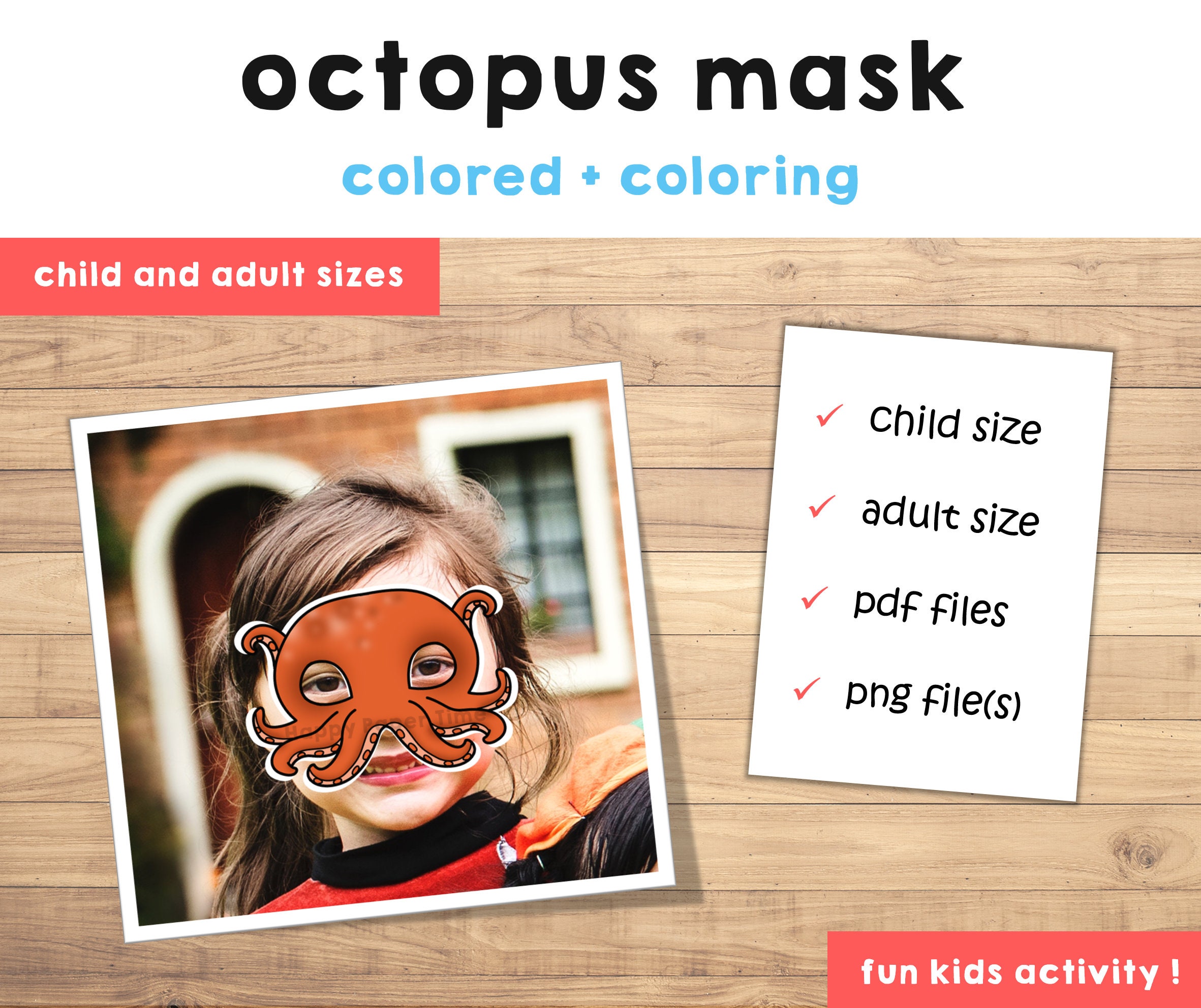 Octopus Mask Template Costume Kids Diy Ocean Sea Animal Party - Etsy