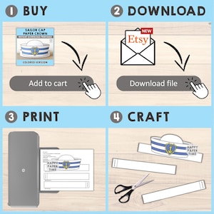 Sailor Hat Cap Paper Crown Party Printable Kids Craft Sea Costume ...