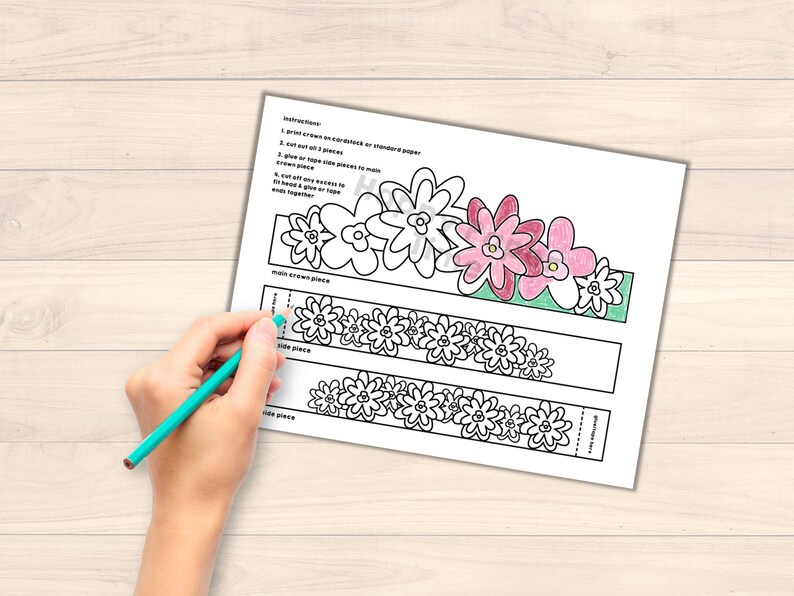 Flower Paper Crown Party Coloring Printable Kids Craft Spring - Etsy