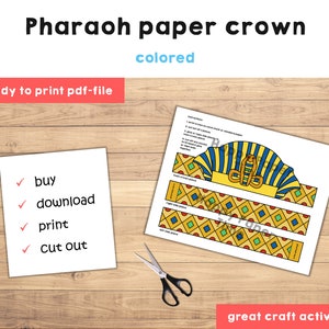 Pharaoh Paper Crown Ancient Egypt Template Party Coloring Printable ...