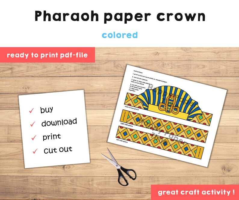 Pharaoh Paper Crown Ancient Egypt Template Party Coloring | Etsy