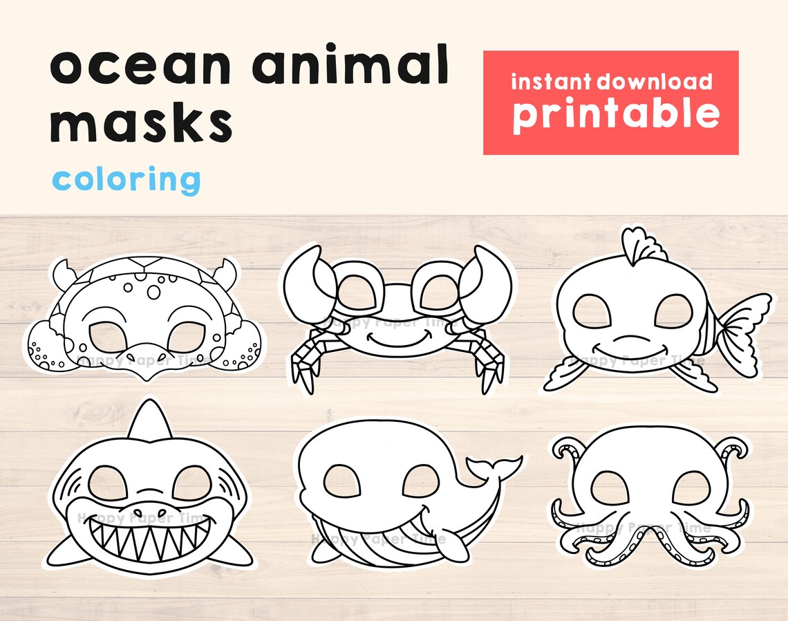 Ocean Animal Masks Template Crab Sea Turtle Whale Shark - Etsy